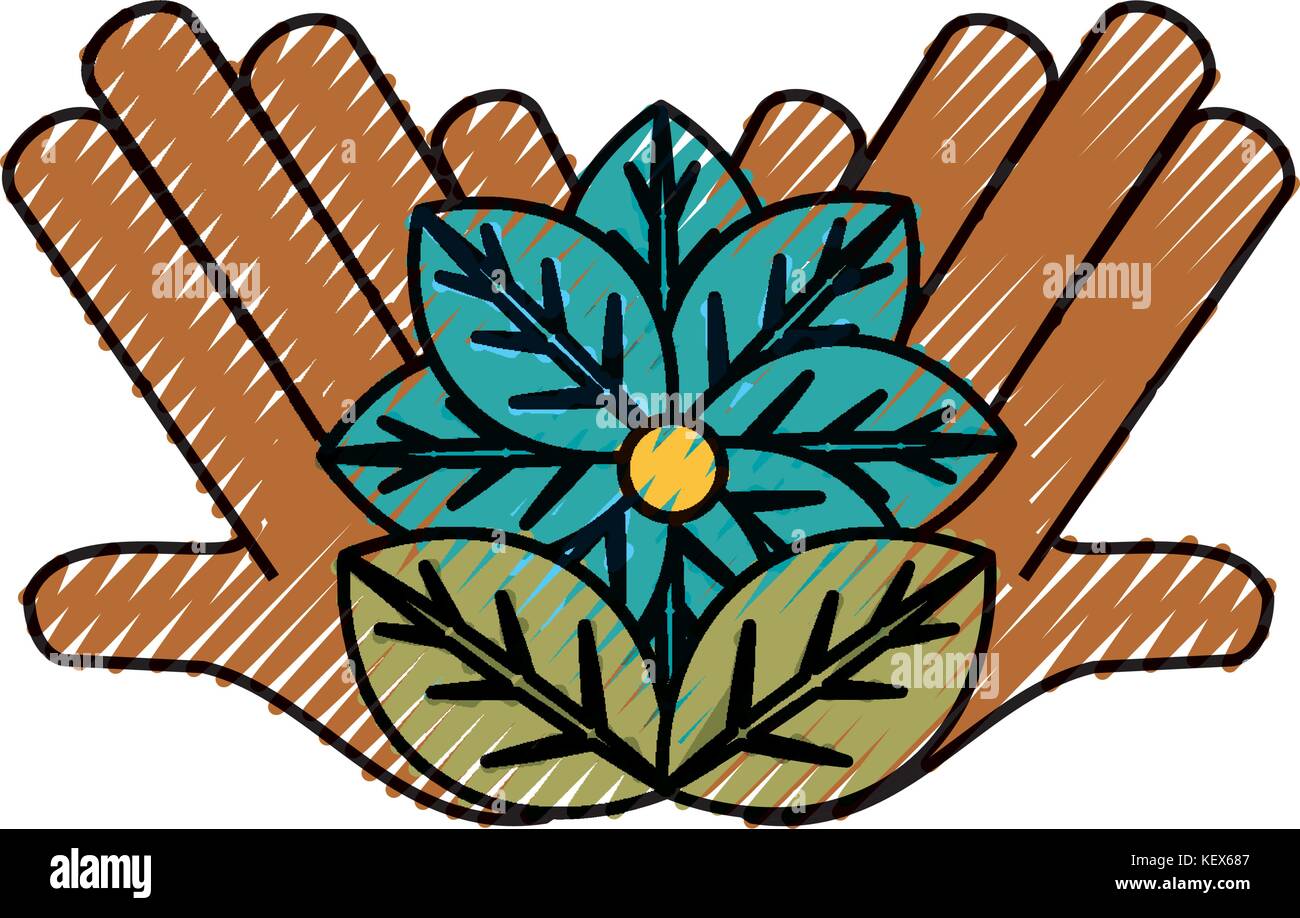 colored hand with flower over white background vector illustration ...