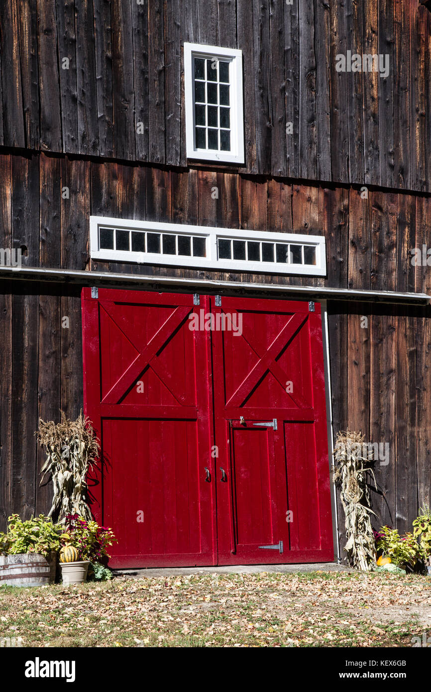 Window over a red barn door in the gable end. Jackson, New Hampshire ...