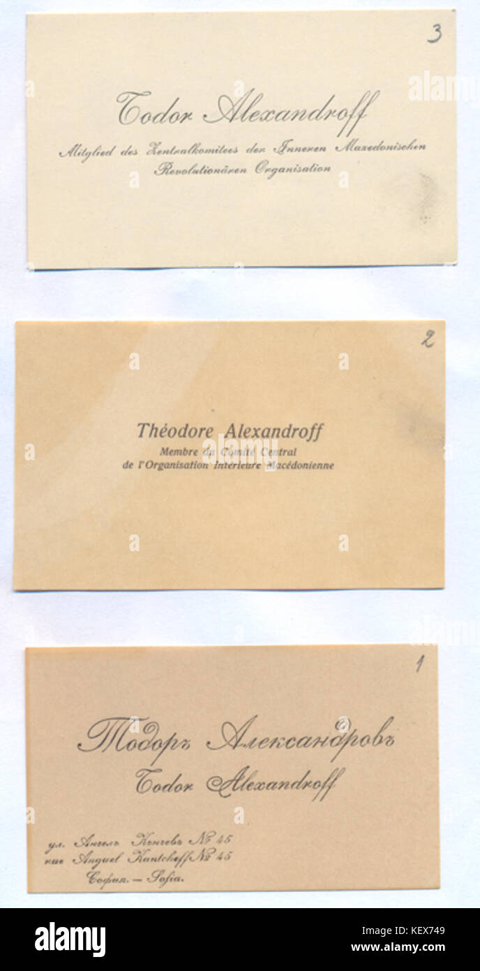 1933K 3 1 Todor Alexandrov vizitki Stock Photo - Alamy