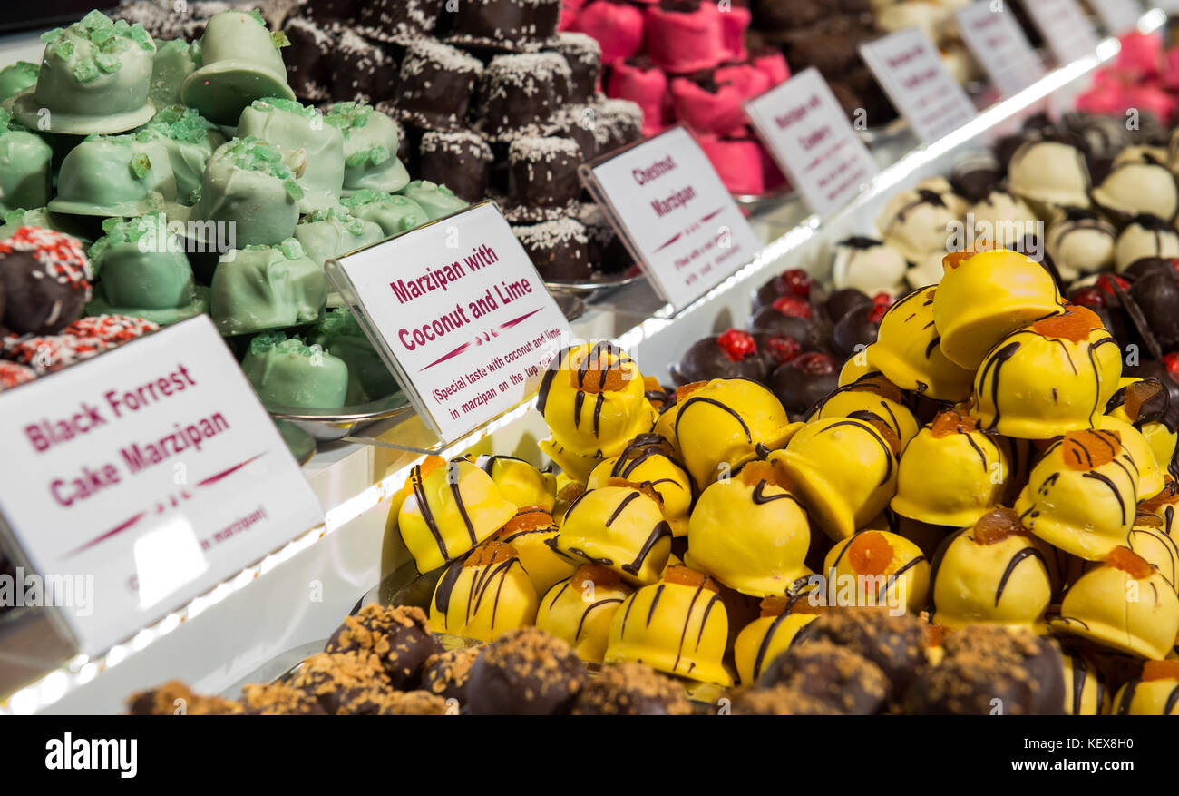 Selection of delicious homemade sweets, confectionery, on display in ...