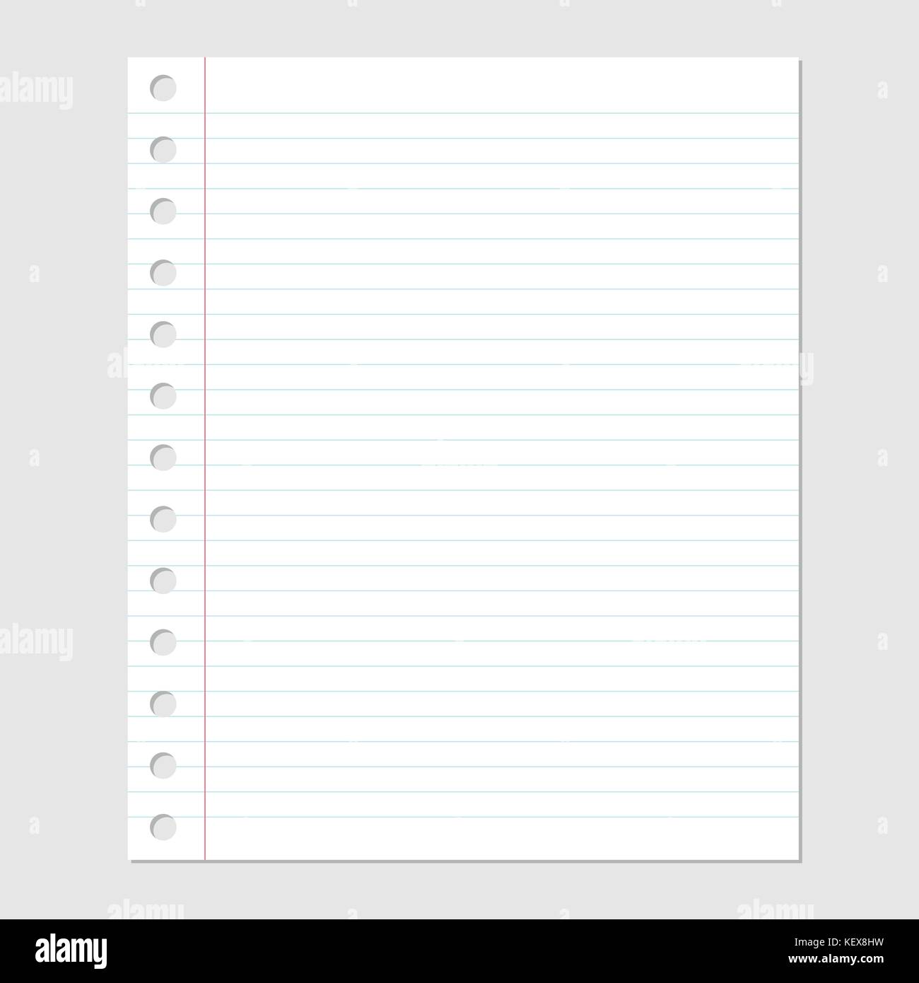 Blank paper sheet with lines, Margin and holes-Vector illustration ...