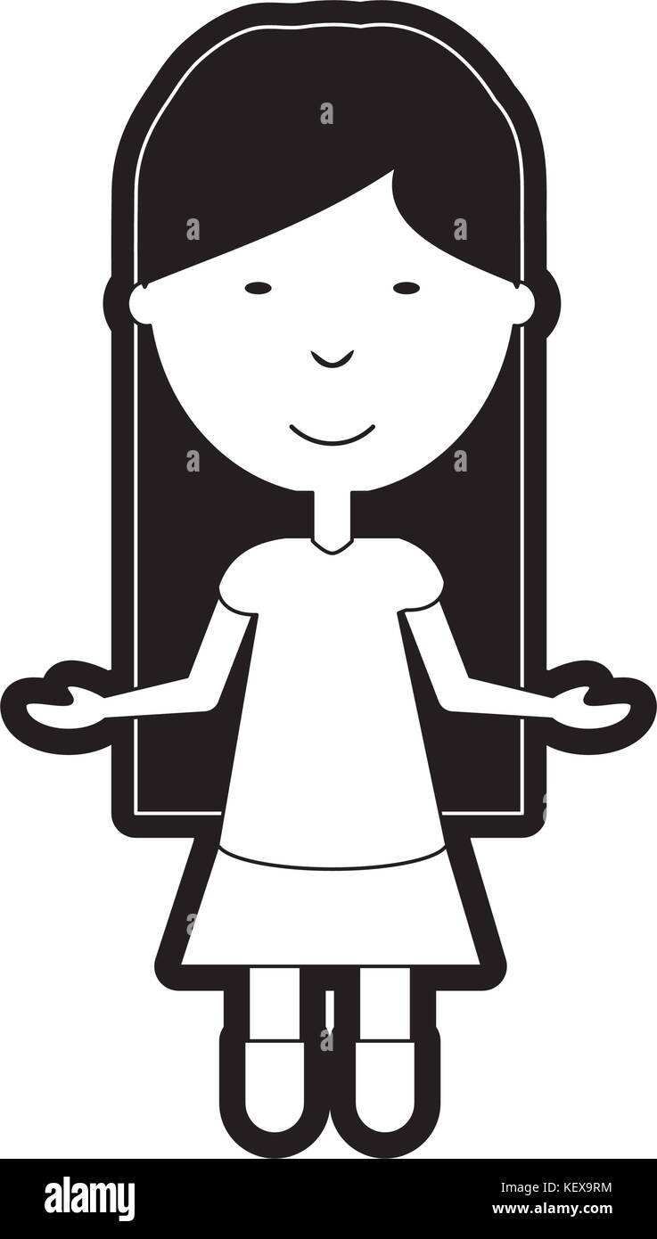 flat line monochromatic woman with open arms over white background ...