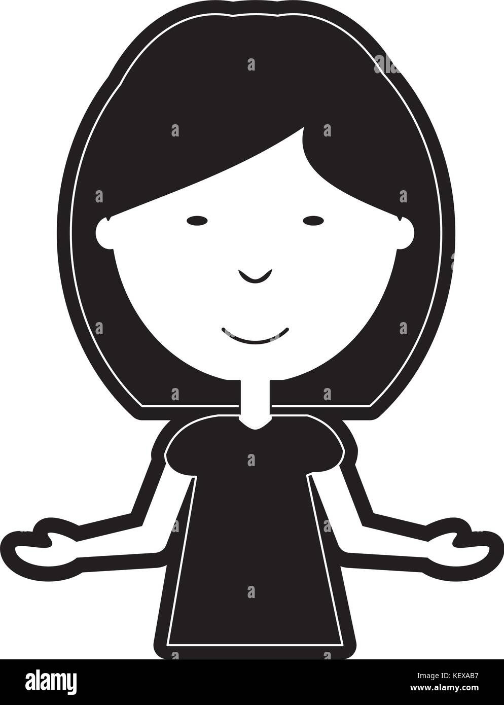 flat line monochromatic woman with open arms over white background ...