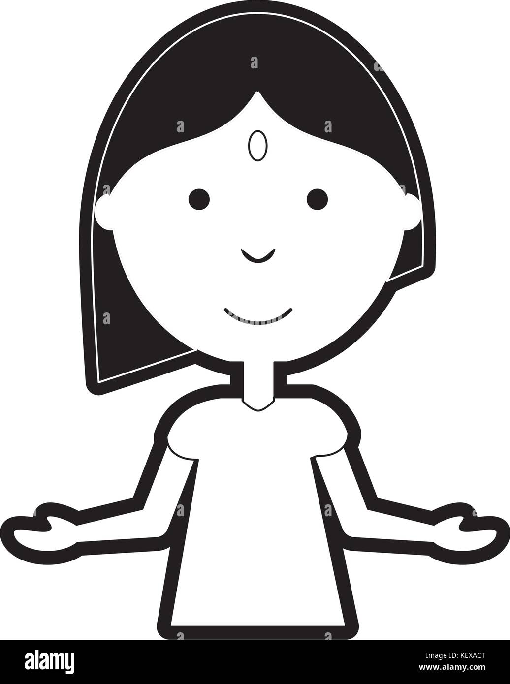 flat line monochromatic woman with open arms over white background ...