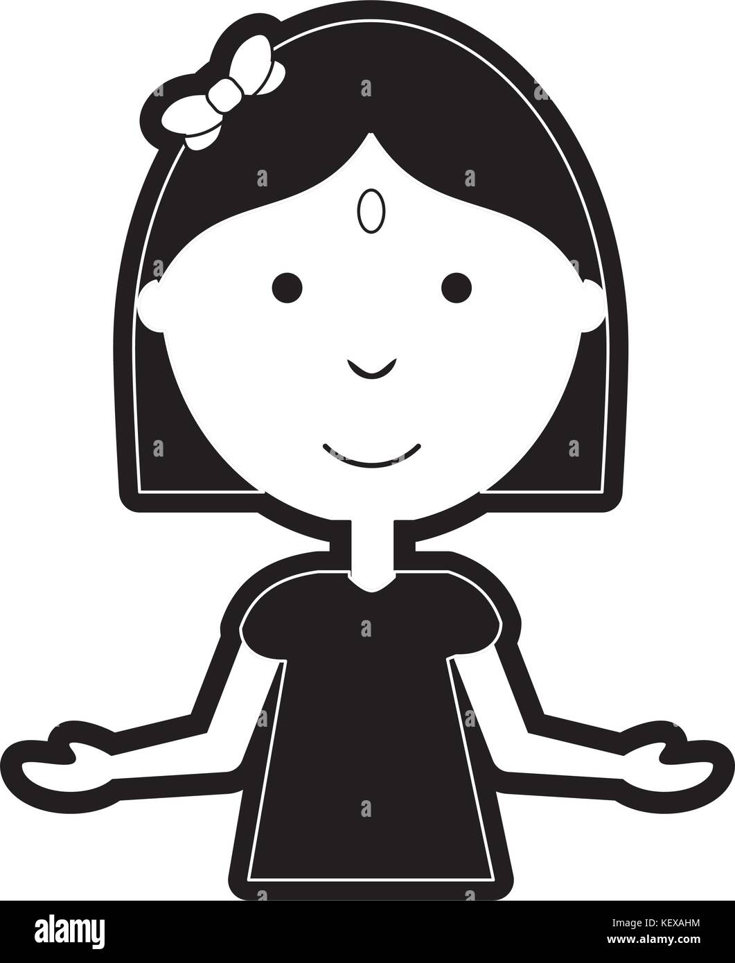 flat line monochromatic woman with open arms over white background ...