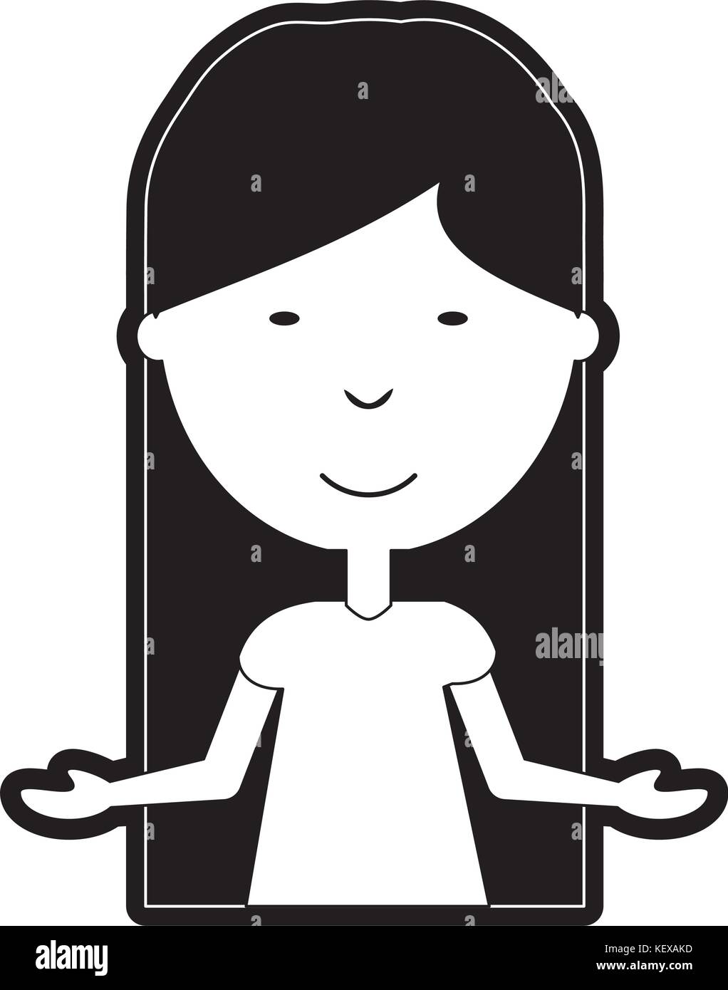 flat line monochromatic woman with open arms over white background ...