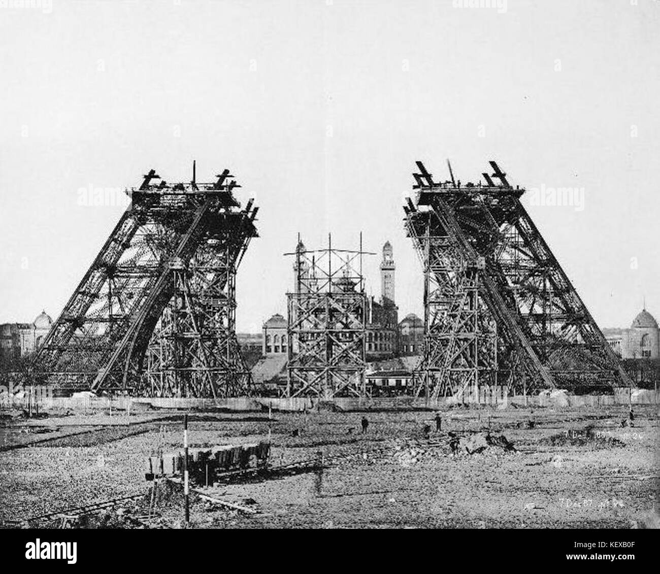 A historical photograph or illustration showing the construction of the ...
