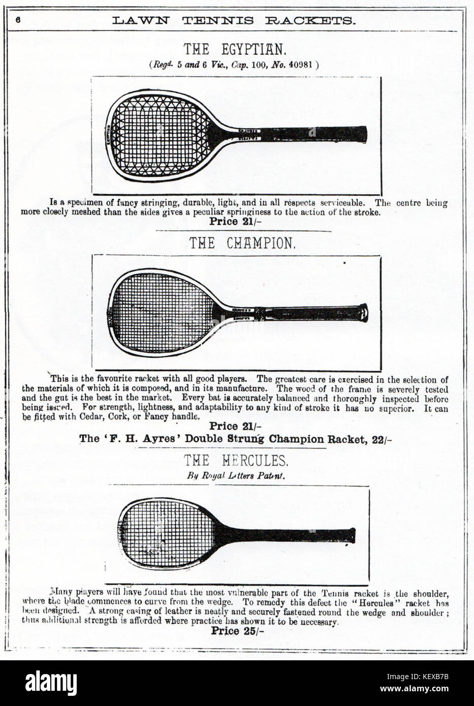 Early tennis rackets, newspaper advertisement Stock Photo - Alamy