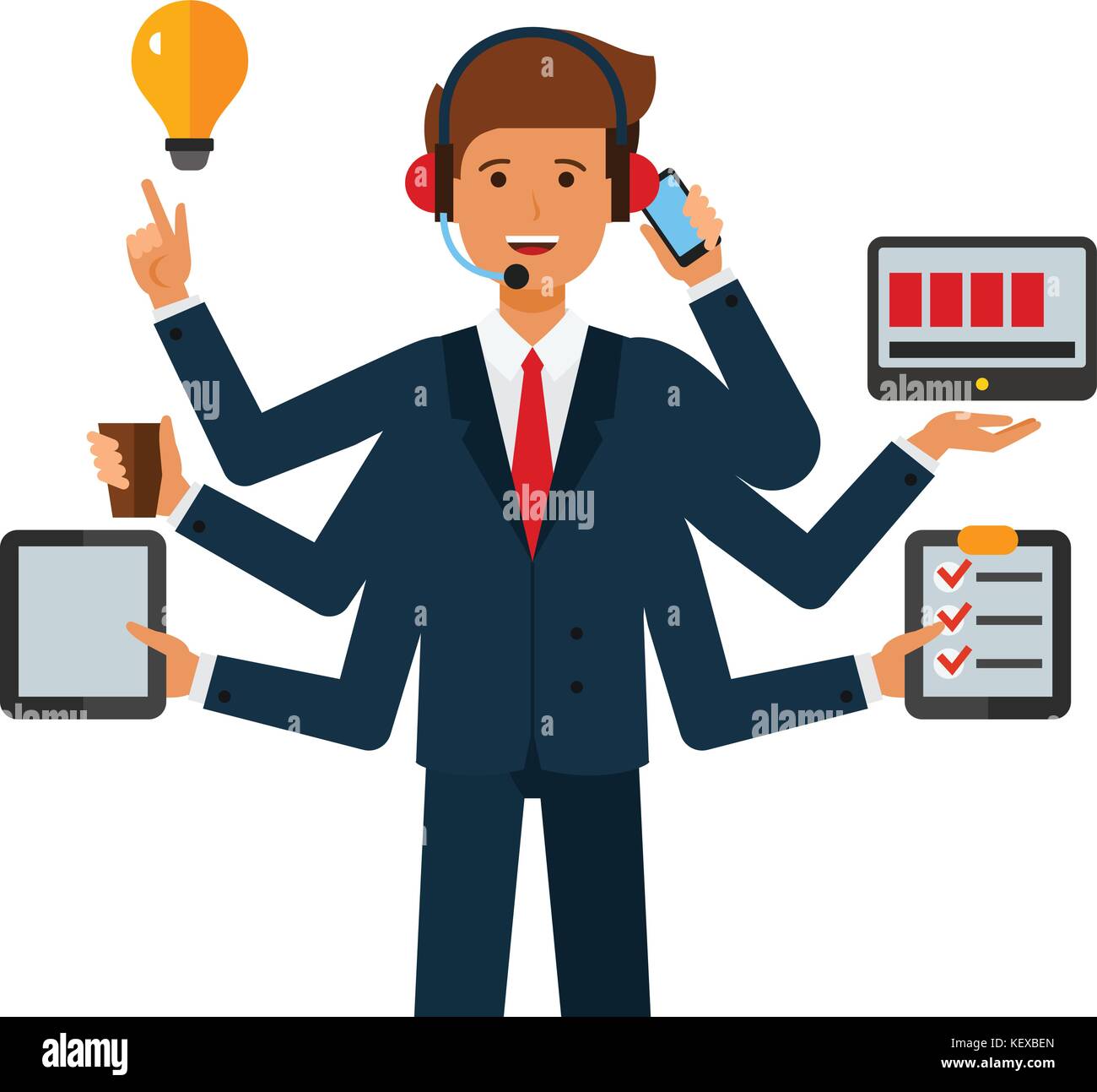 multitasking businessman cartoon flat vector illustration concept on ...