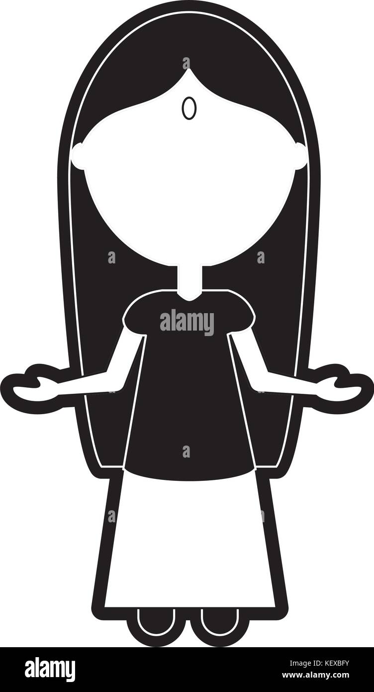 flat line monochromatic woman with open arms over white background ...