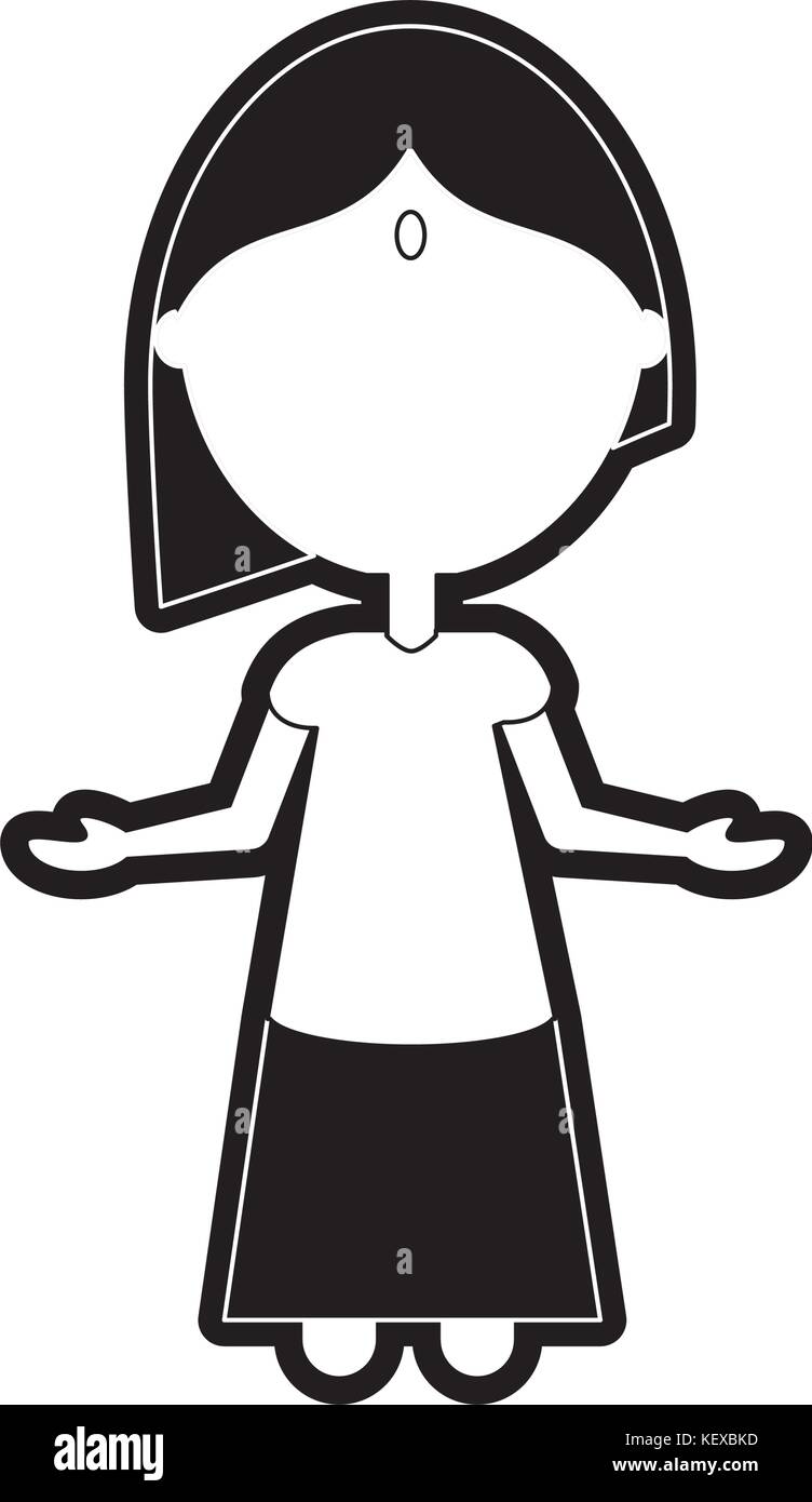 flat line monochromatic woman with open arms over white background ...