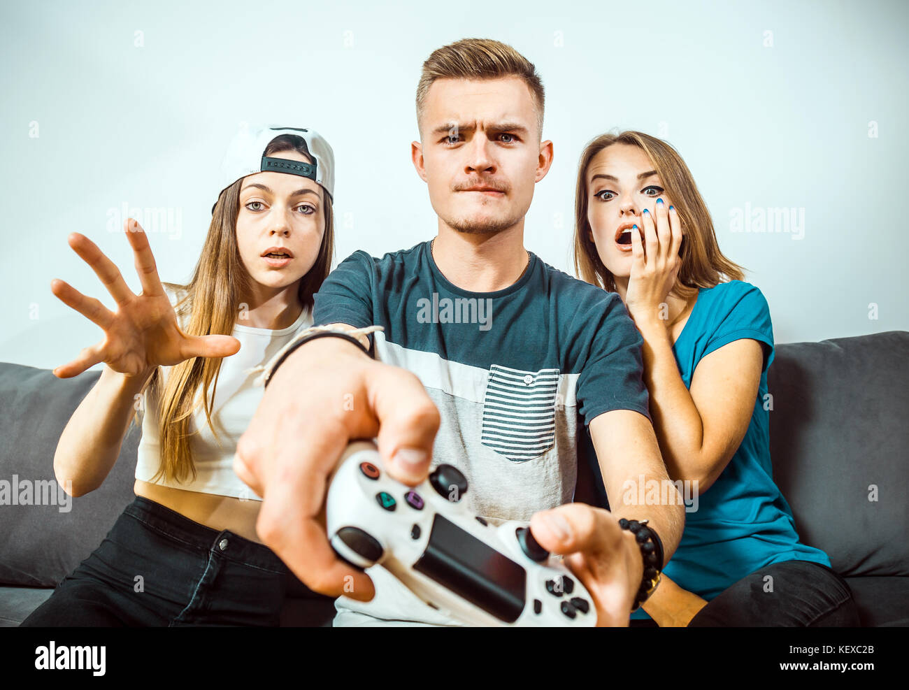 Teens Having Fun Playing Video Game Stock Photo - Alamy