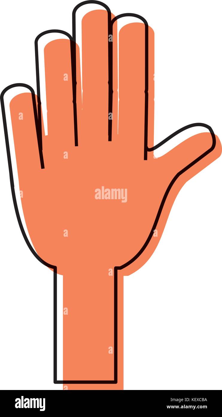 flat line colored hand over white background vector illustration Stock ...