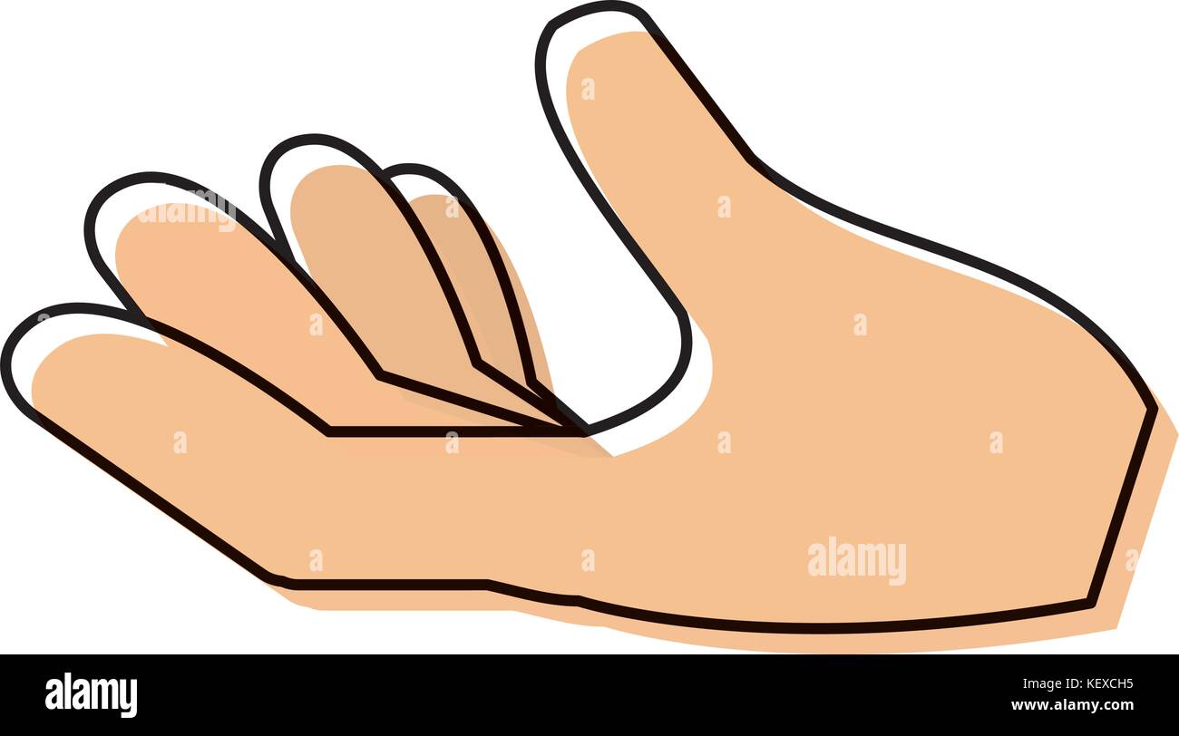 flat line colored hand over white background vector illustration Stock ...
