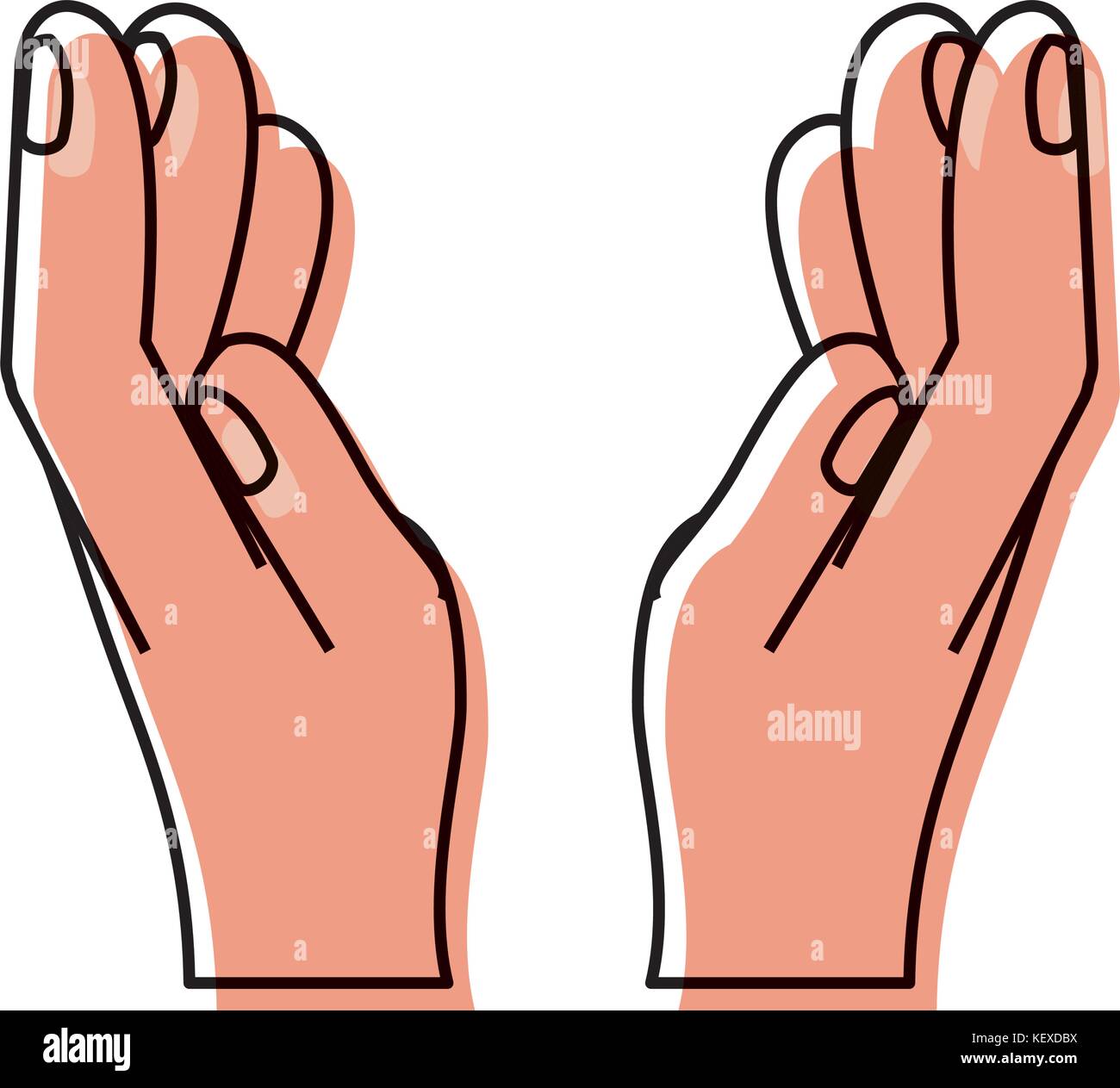 flat line colored hand over white background vector illustration Stock ...