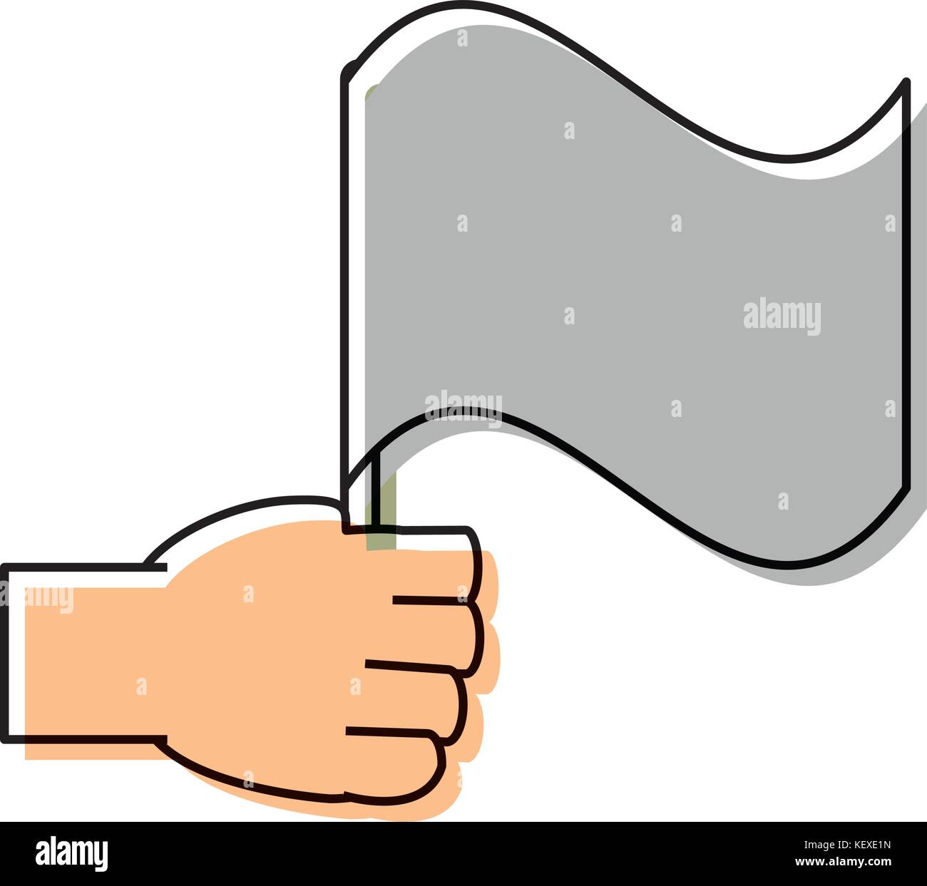 flat line colored hand with flag over white background vector ...