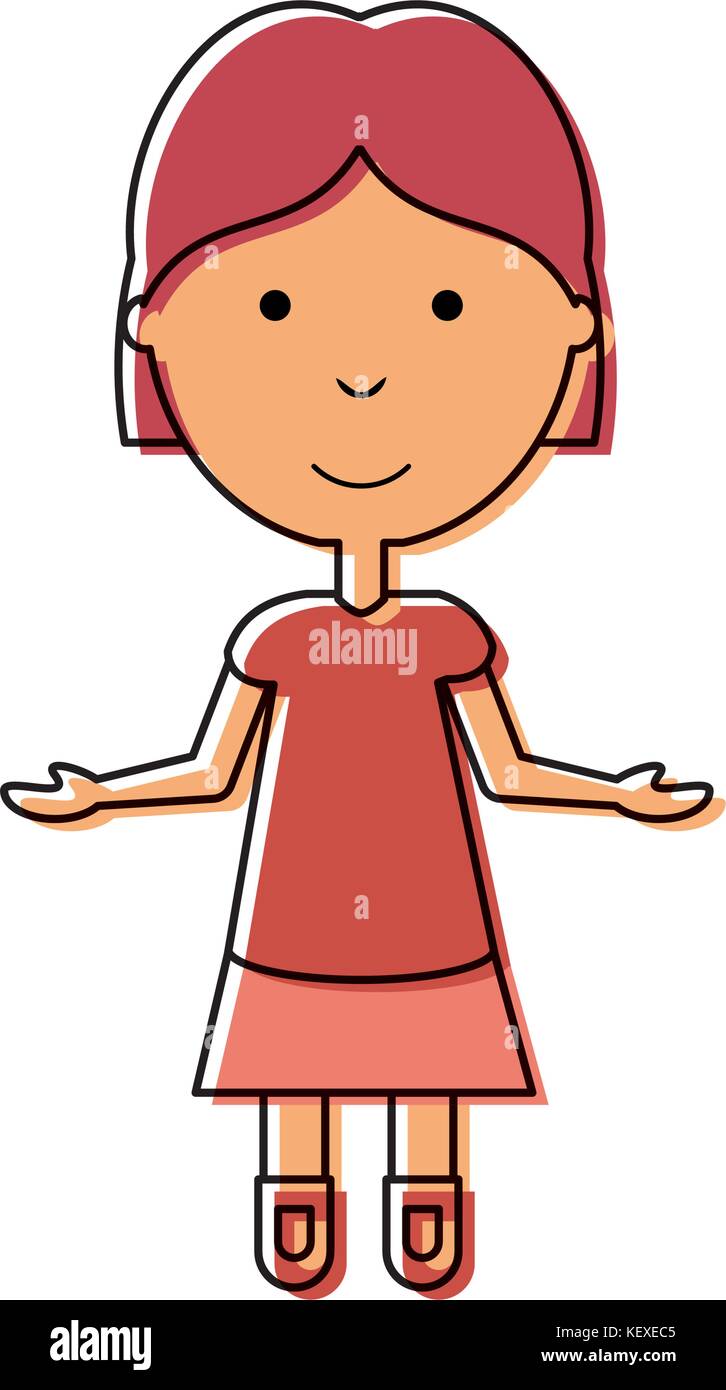flat line colored woman with open arms over white background vector ...
