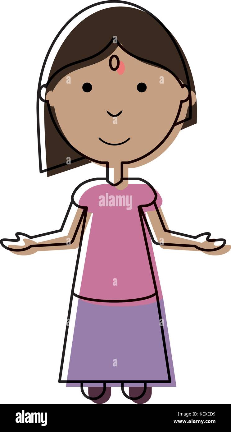 flat line colored woman with open arms over white background vector ...