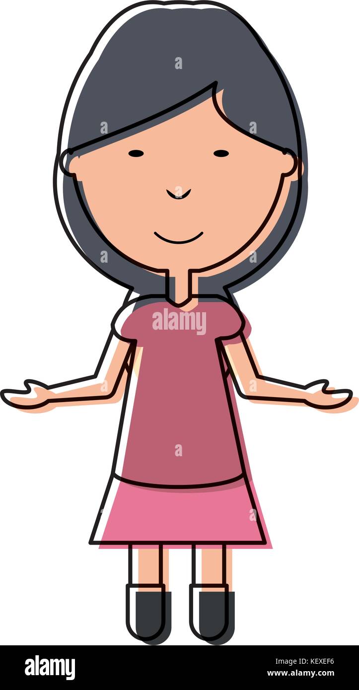 flat line colored woman with open arms over white background vector ...