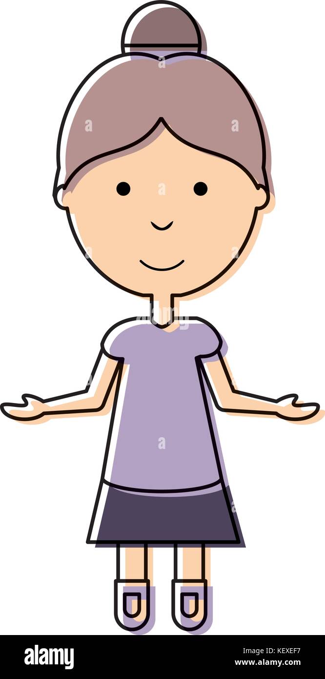 flat line colored woman with open arms over white background vector ...