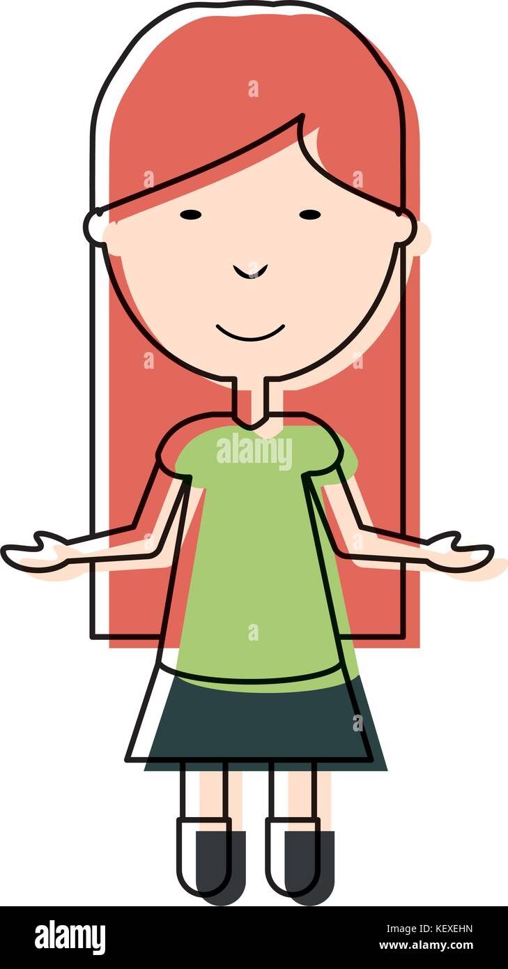 flat line colored woman with open arms over white background vector ...