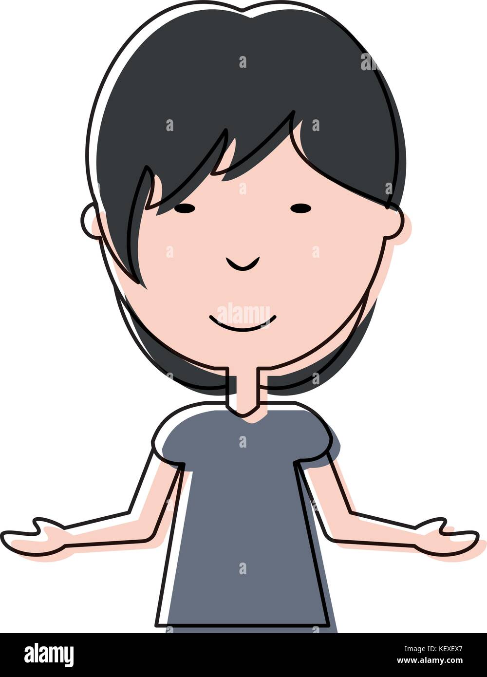flat line colored woman with open arms over white background vector ...