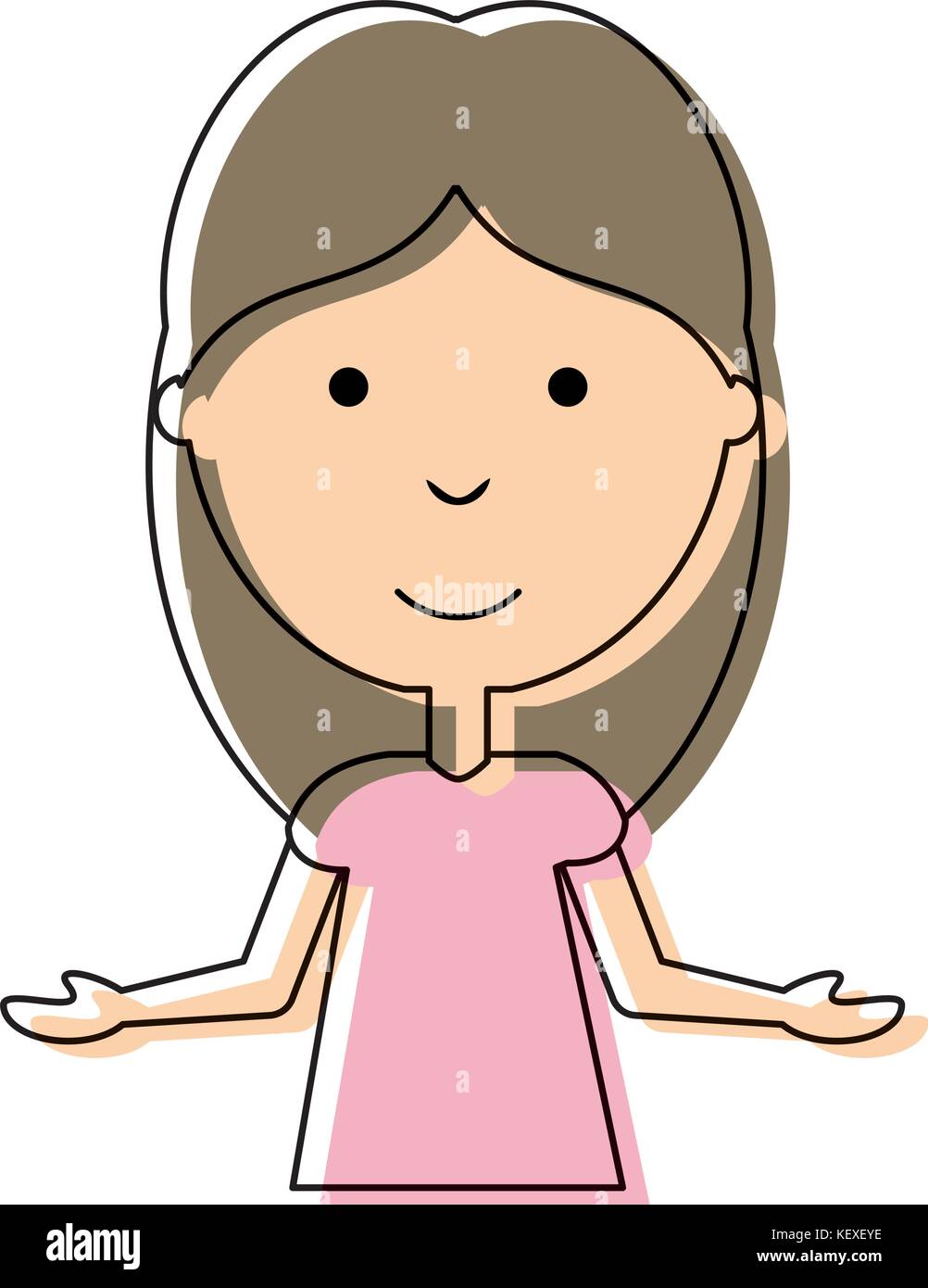 flat line colored woman with open arms over white background vector ...