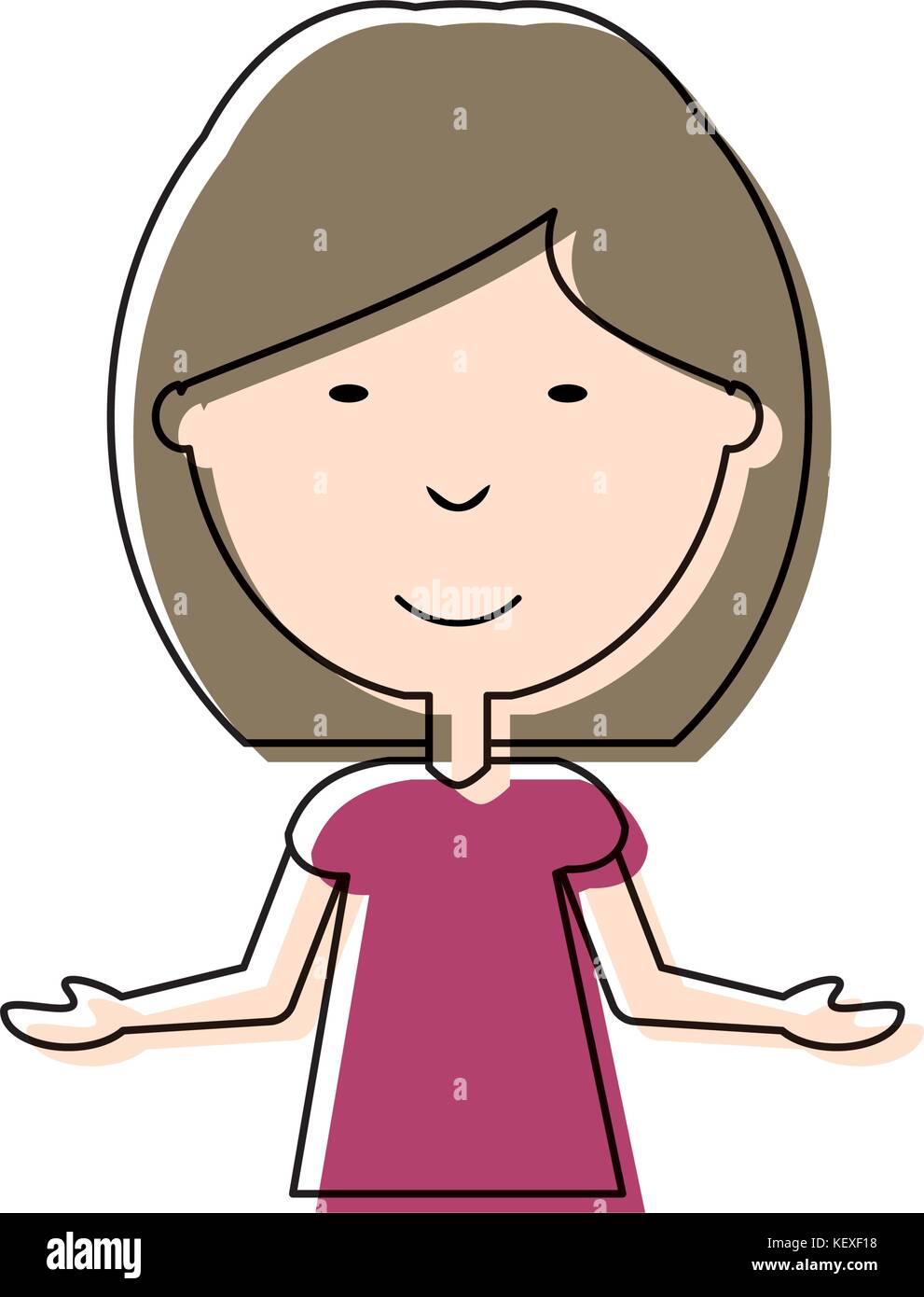 flat line colored woman with open arms over white background vector ...