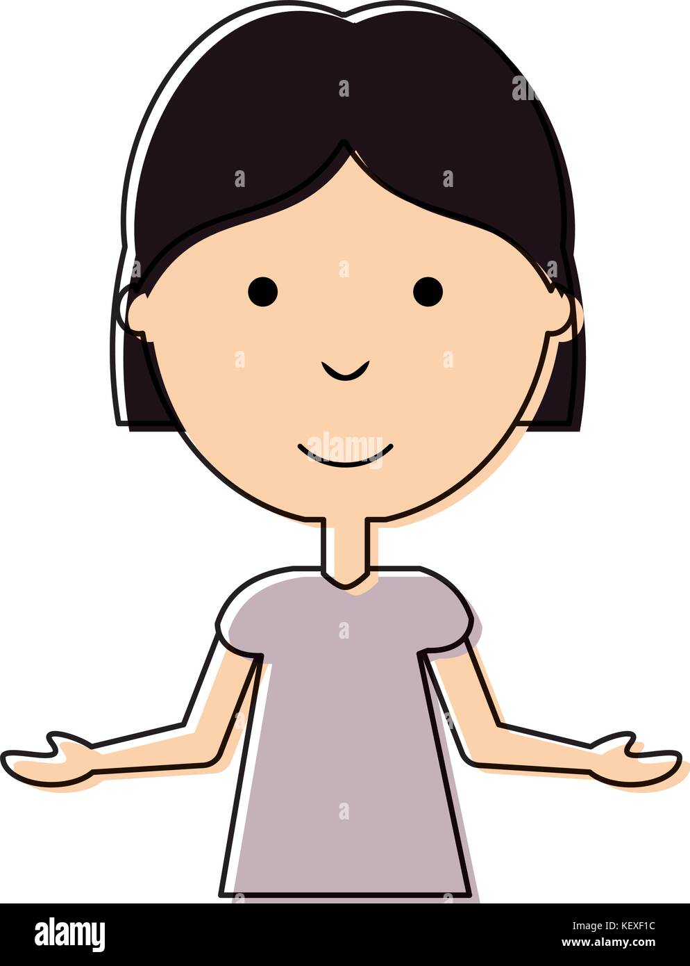flat line colored woman with open arms over white background vector ...