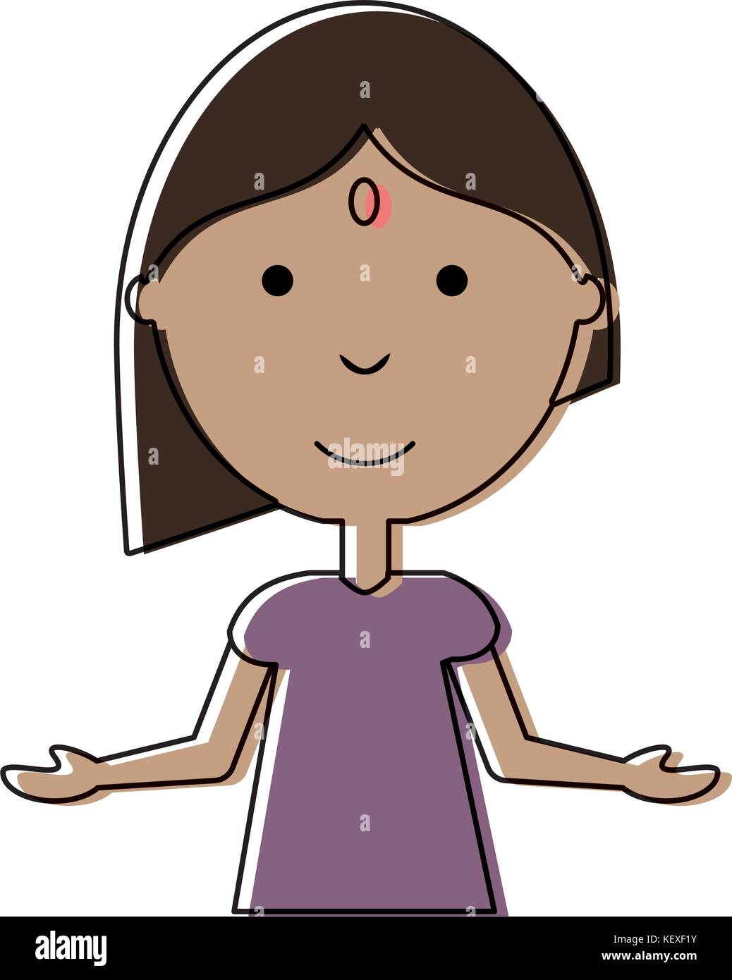 flat line colored woman with open arms over white background vector ...