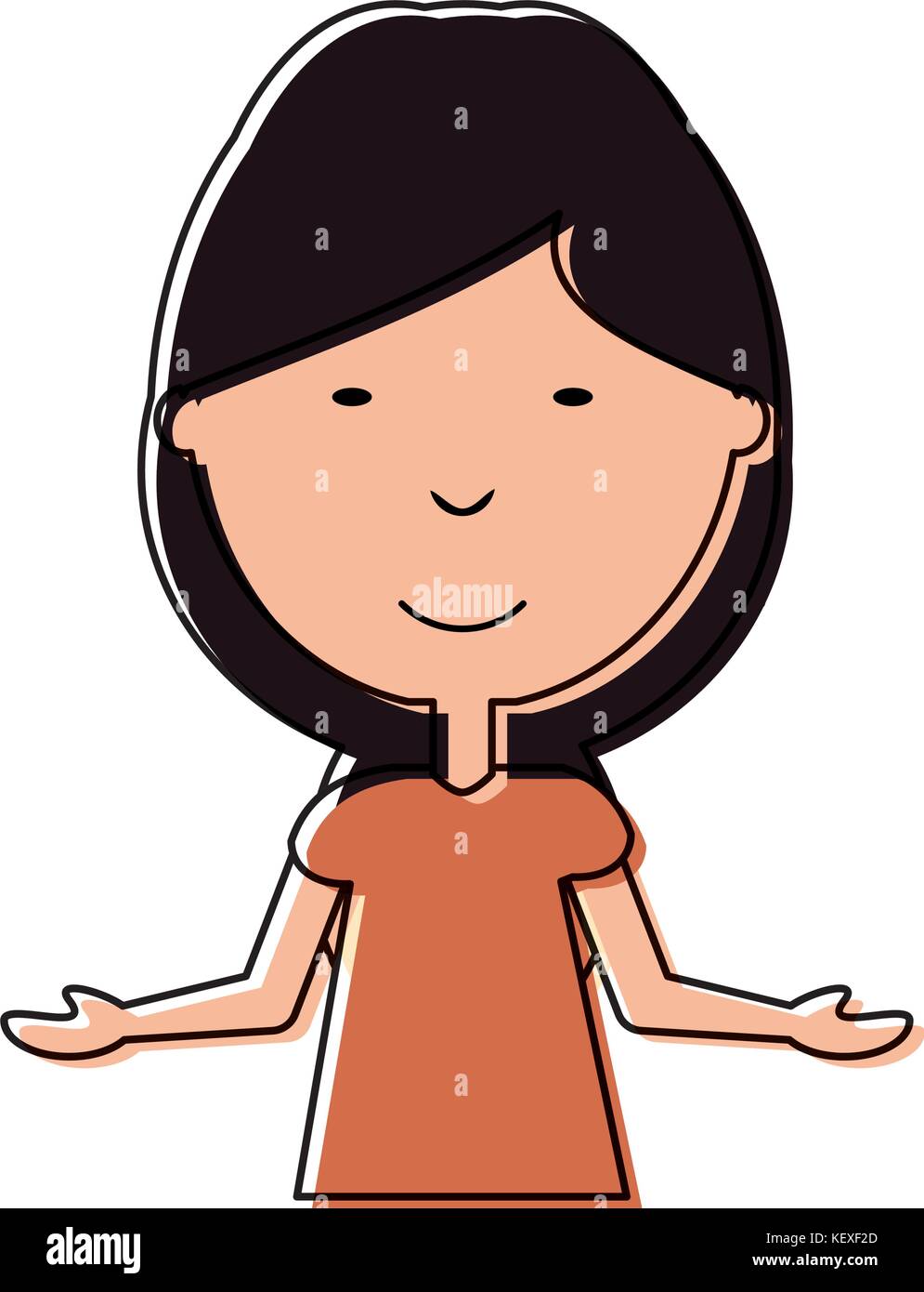 flat line colored woman with open arms over white background vector ...