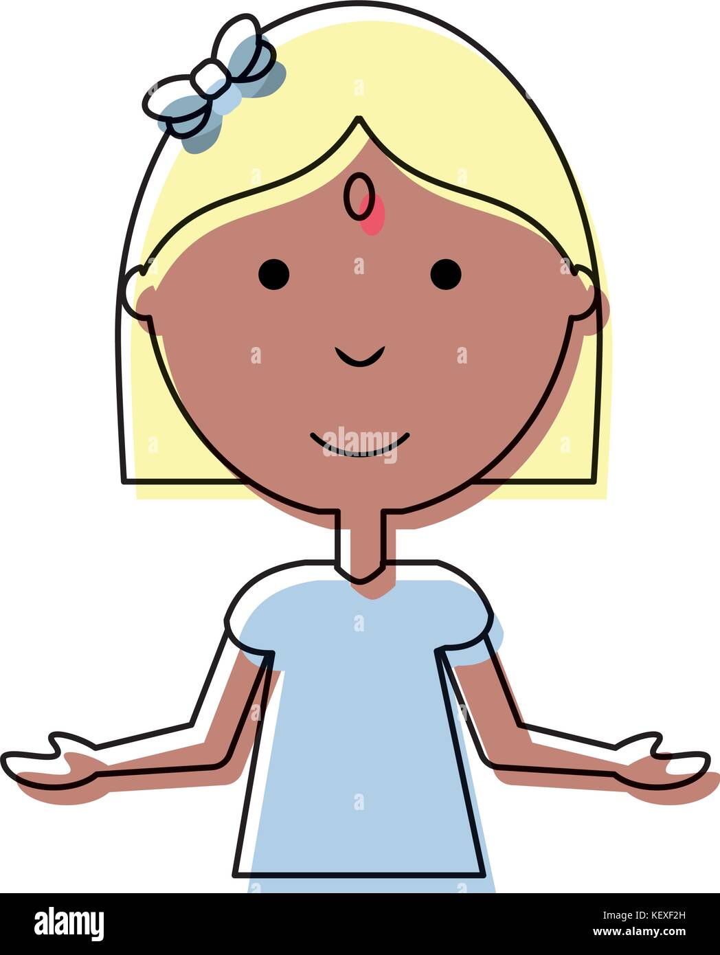 flat line colored woman with open arms over white background vector ...