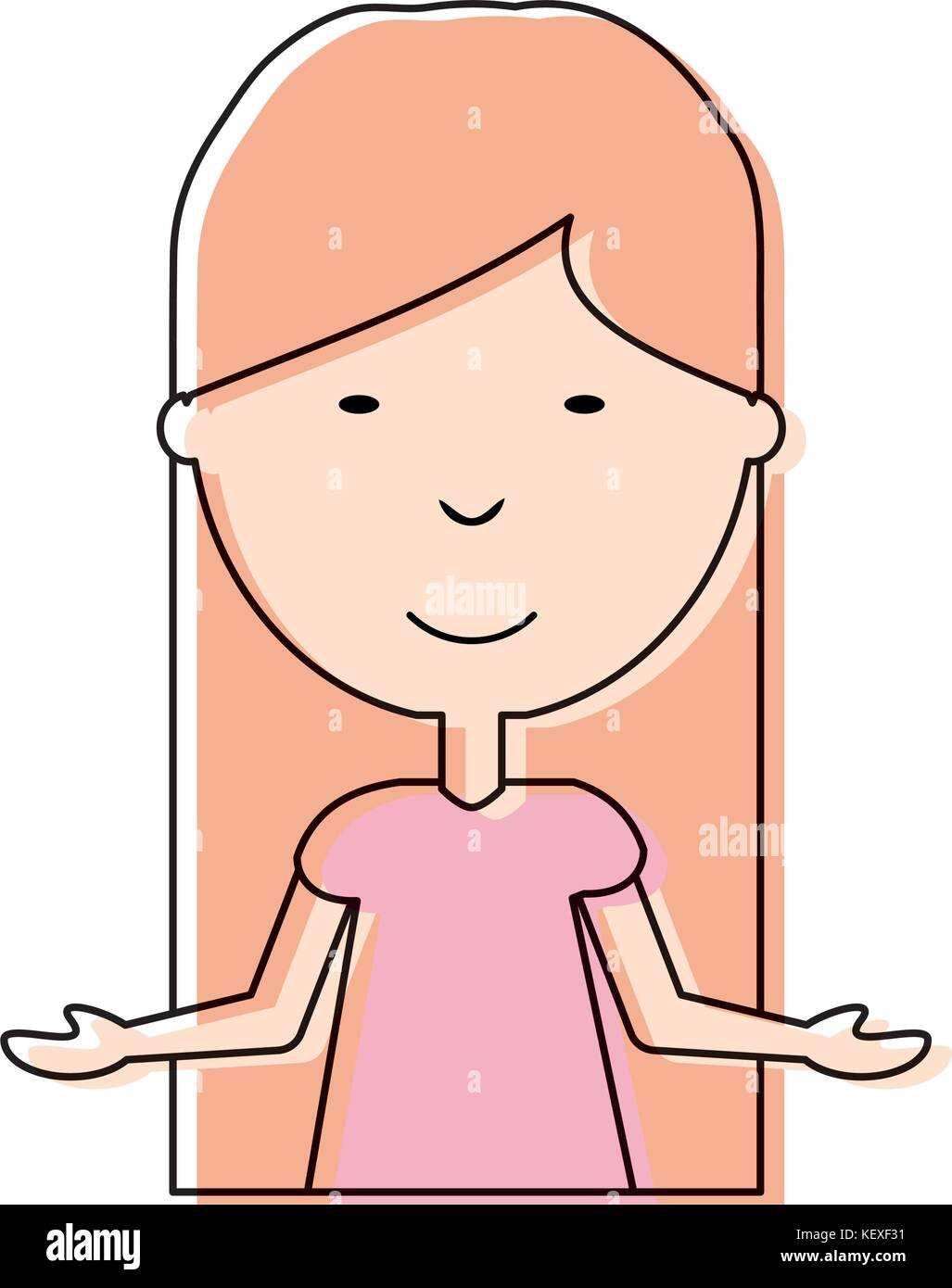 flat line colored woman with open arms over white background vector ...