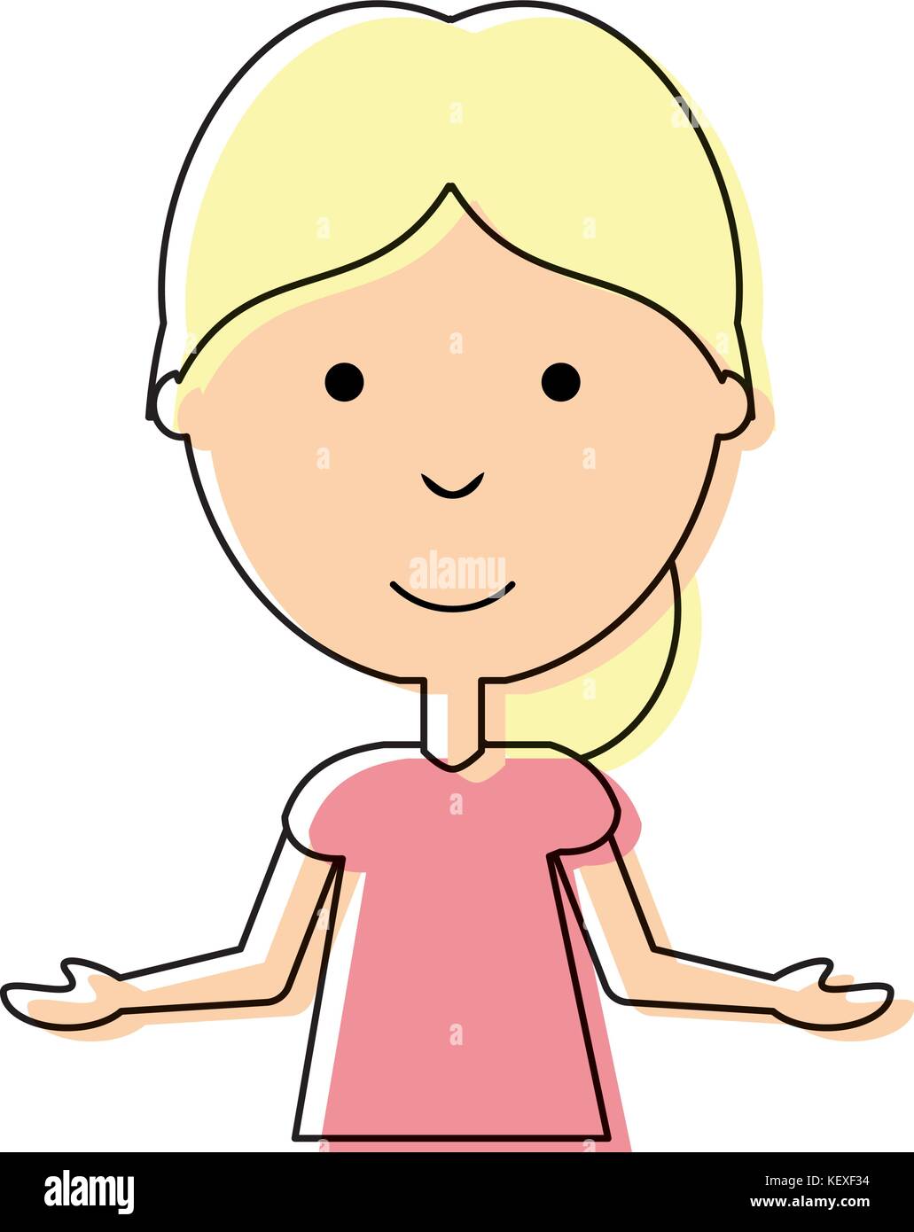 flat line colored woman with open arms over white background vector ...