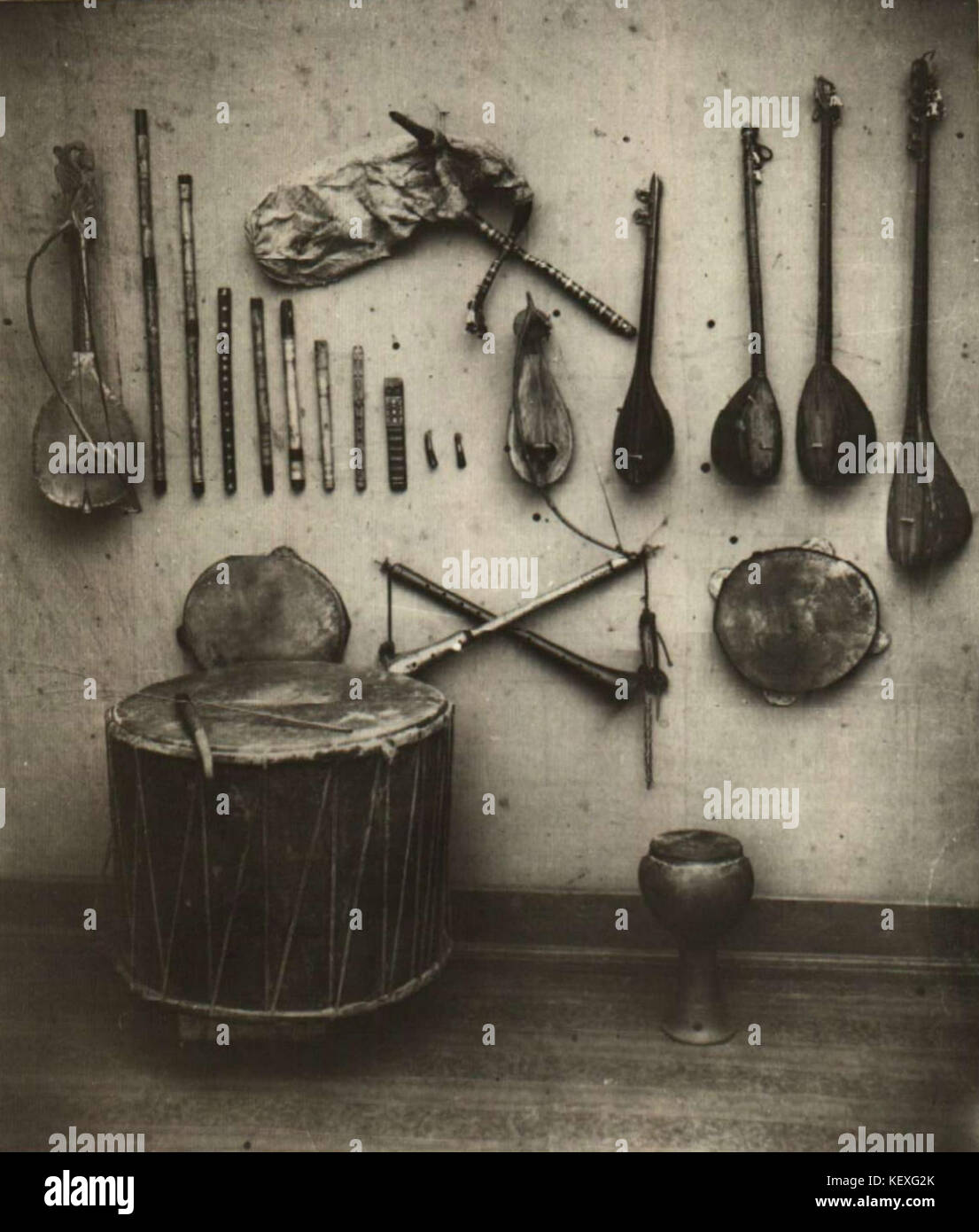 This image depicts various traditional Bulgarian musical instruments ...