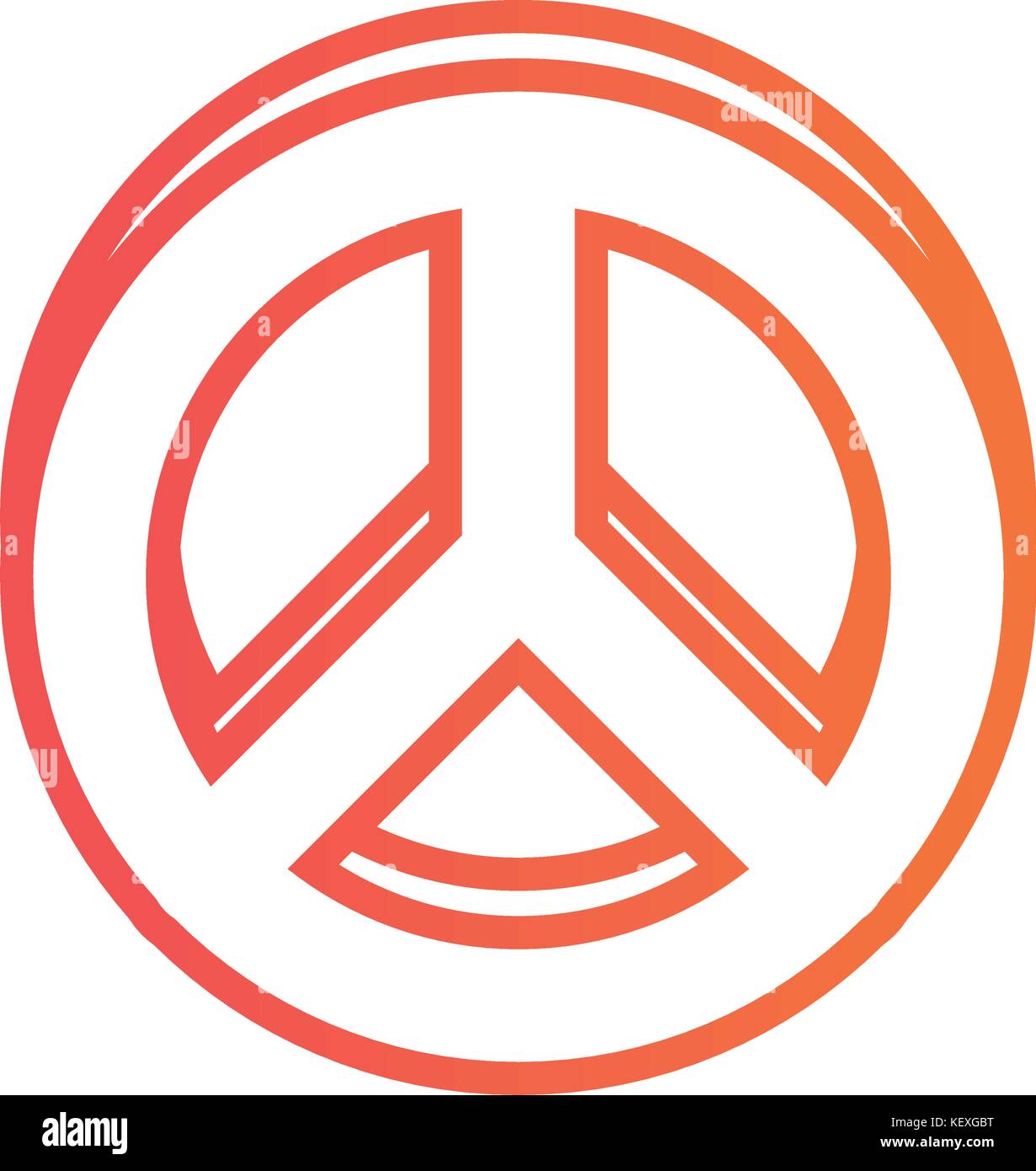 flat line colored peace symbol over white background vector ...