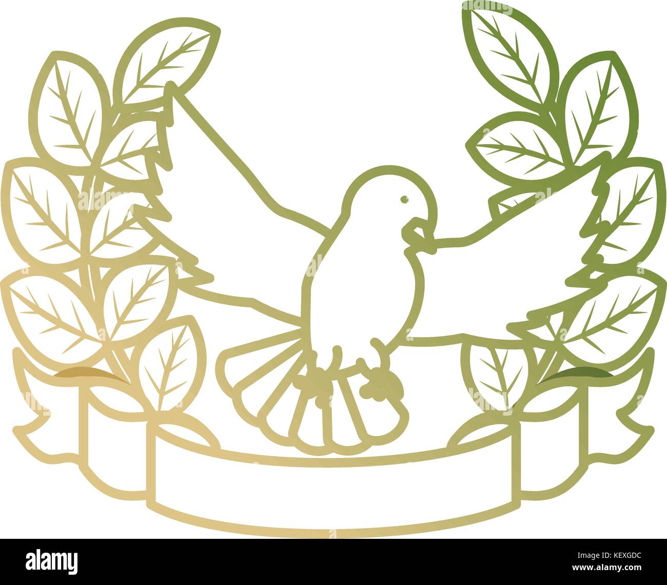 flat line colored peace dove with ribbon over white background vector ...