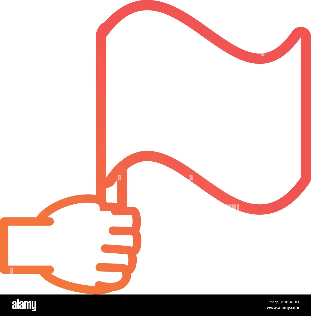 flat line colored hand with flag over white background vector ...