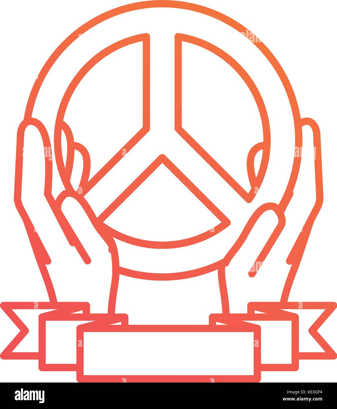 flat line colored hand with peace symbol ove white background vector ...