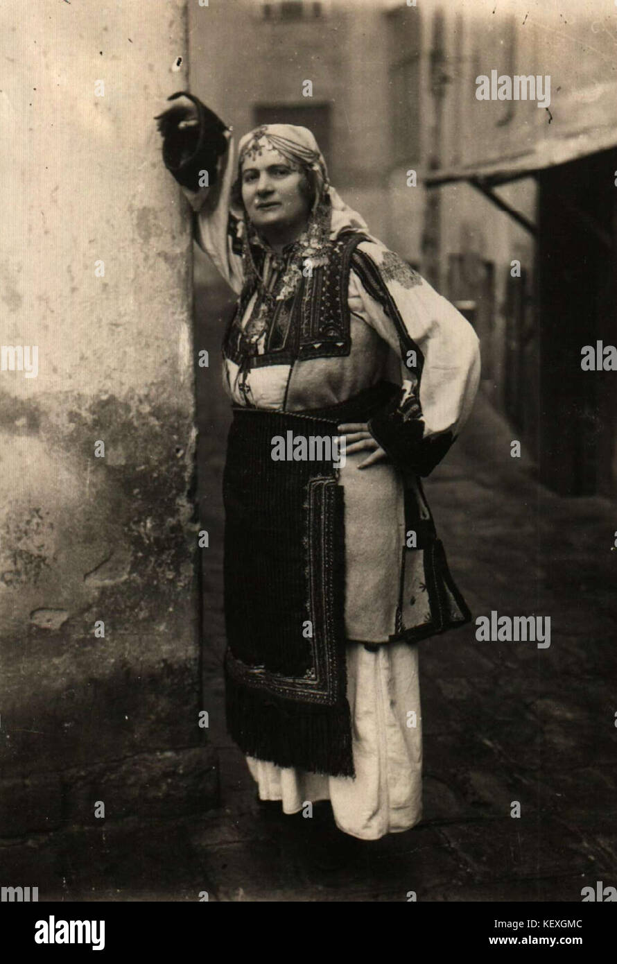 A detailed depiction of a national costume from Macedonia, showing the ...