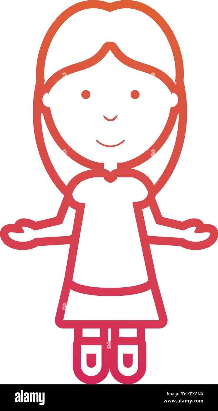 flat line colored woman with open arms over white background vector ...