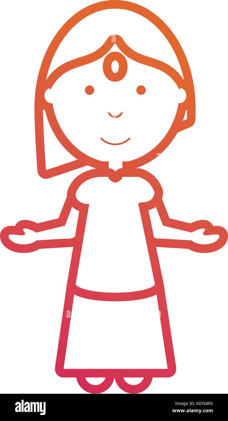 flat line colored woman with open arms over white background vector ...