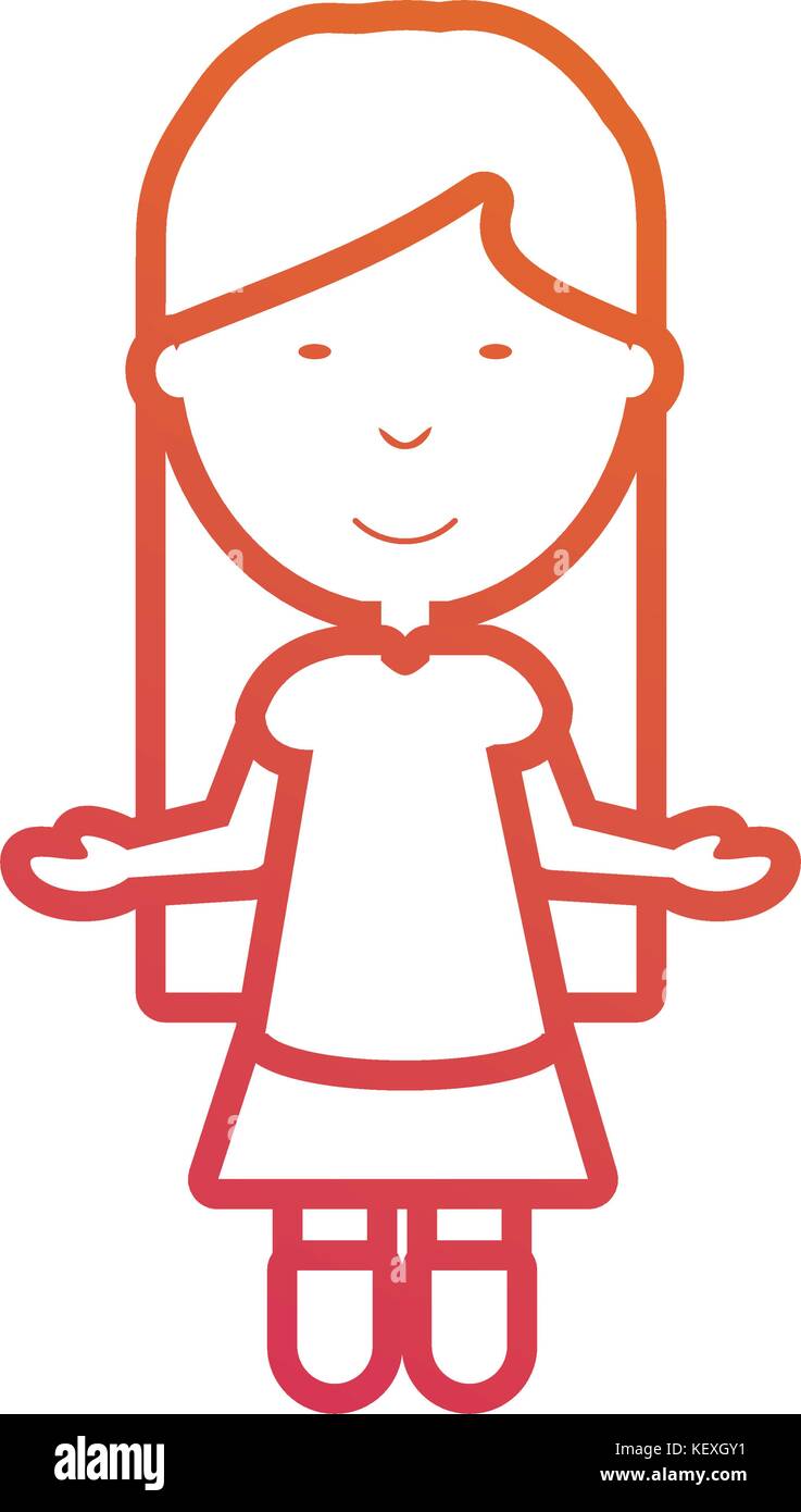 flat line colored woman with open arms over white background vector ...