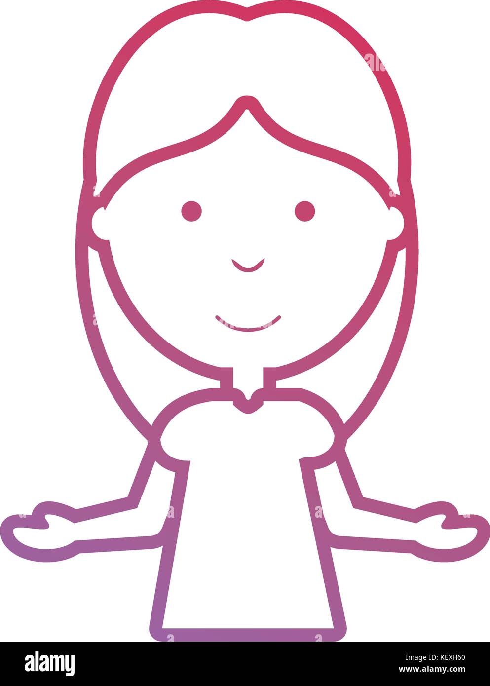 flat line colored woman with open arms over white background vector ...