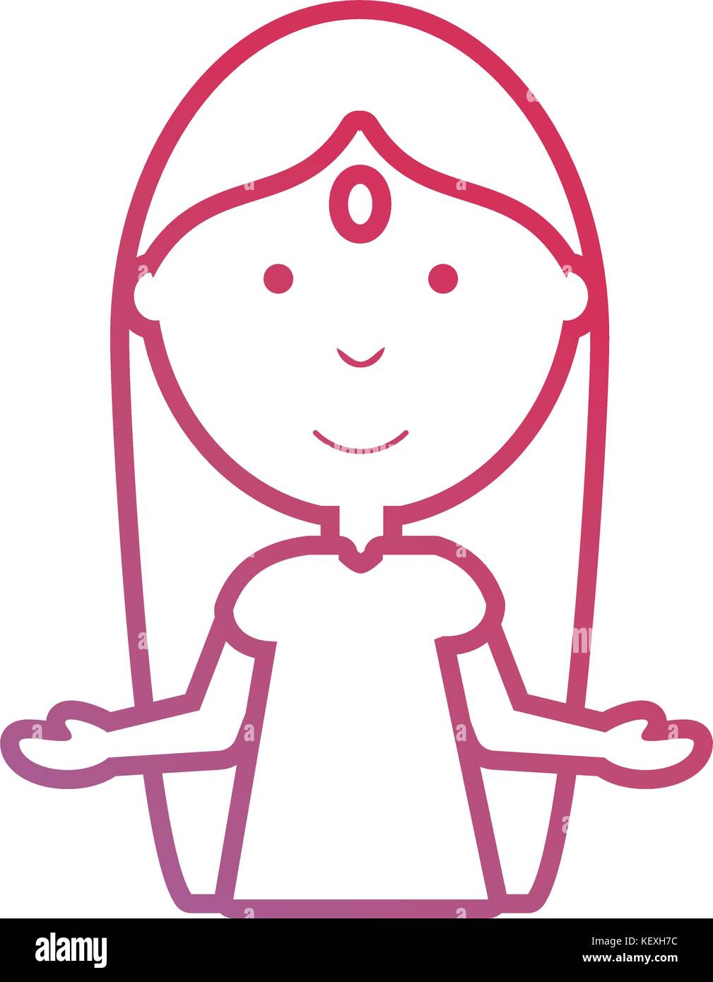 flat line colored woman with open arms over white background vector ...