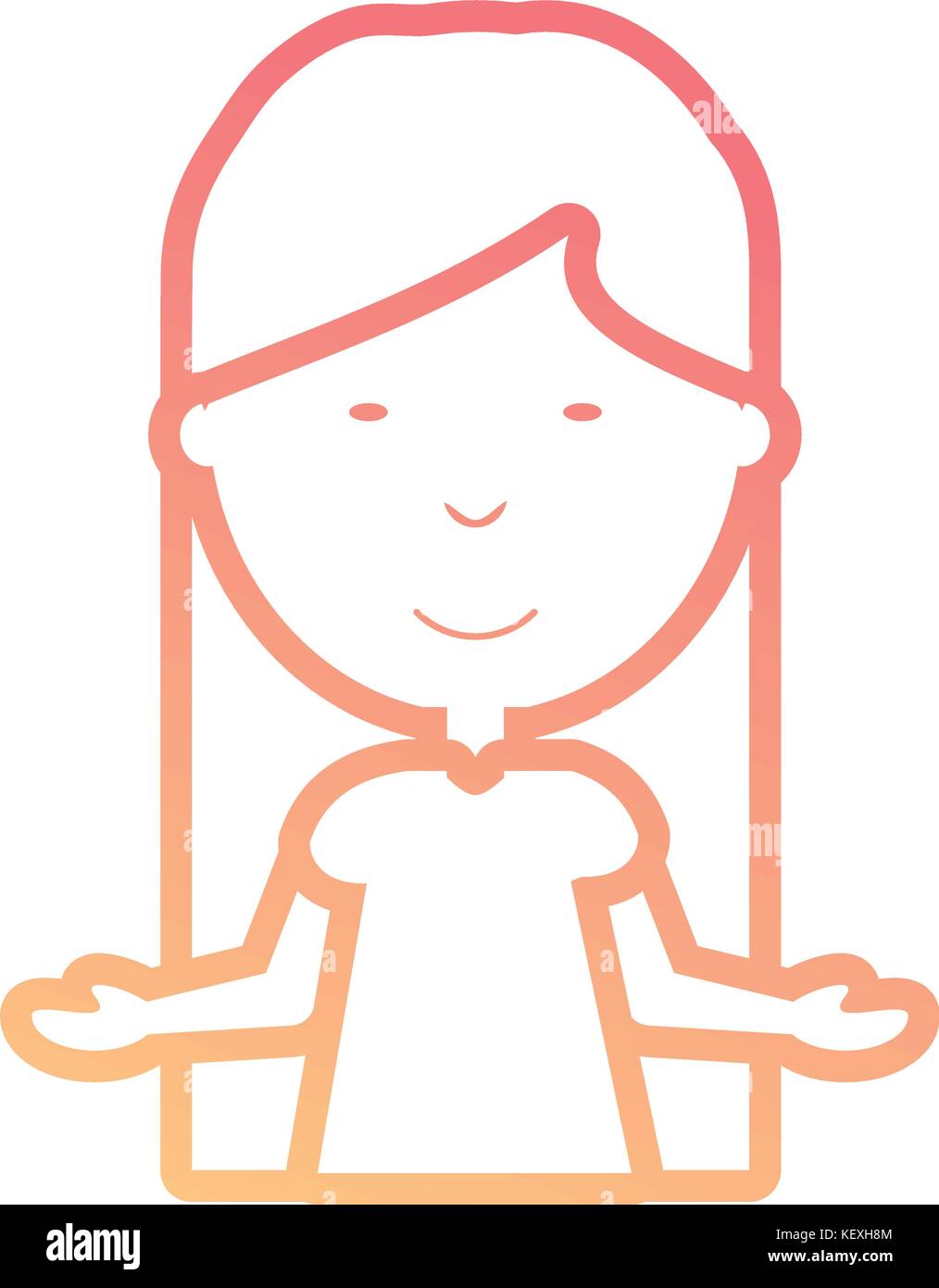 flat line colored woman with open arms over white background vector ...