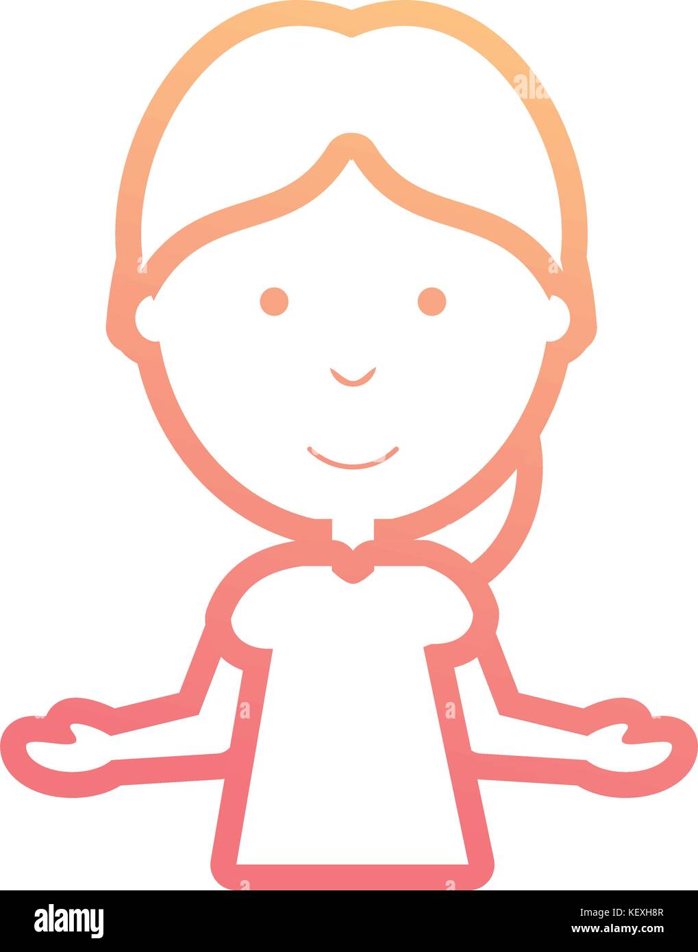flat line colored woman with open arms over white background vector ...