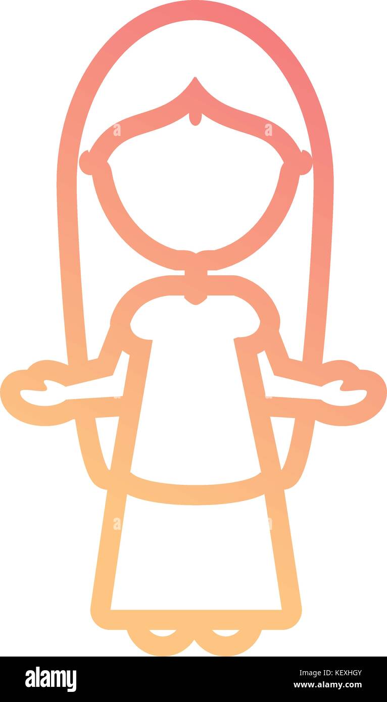 flat line colored woman with open arms over white background vector ...