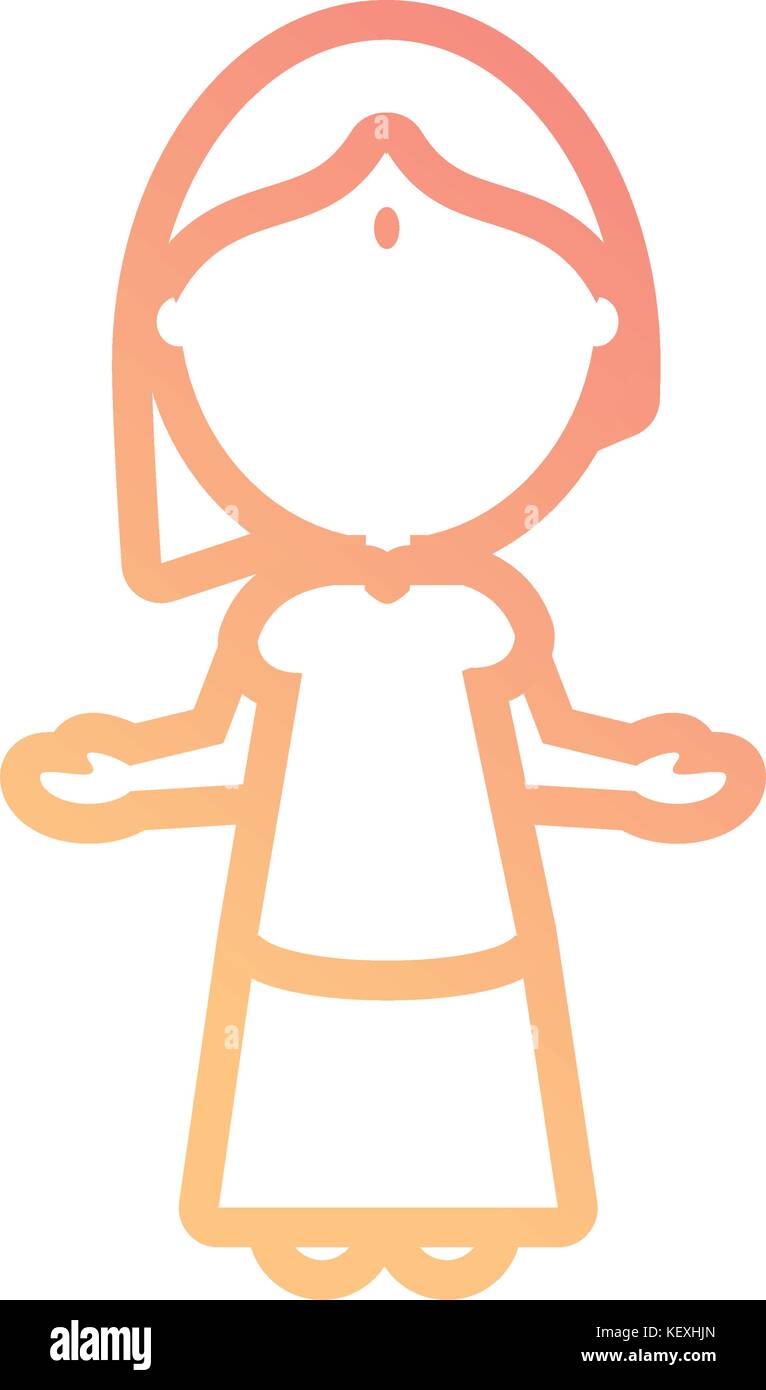 flat line colored woman with open arms over white background vector ...