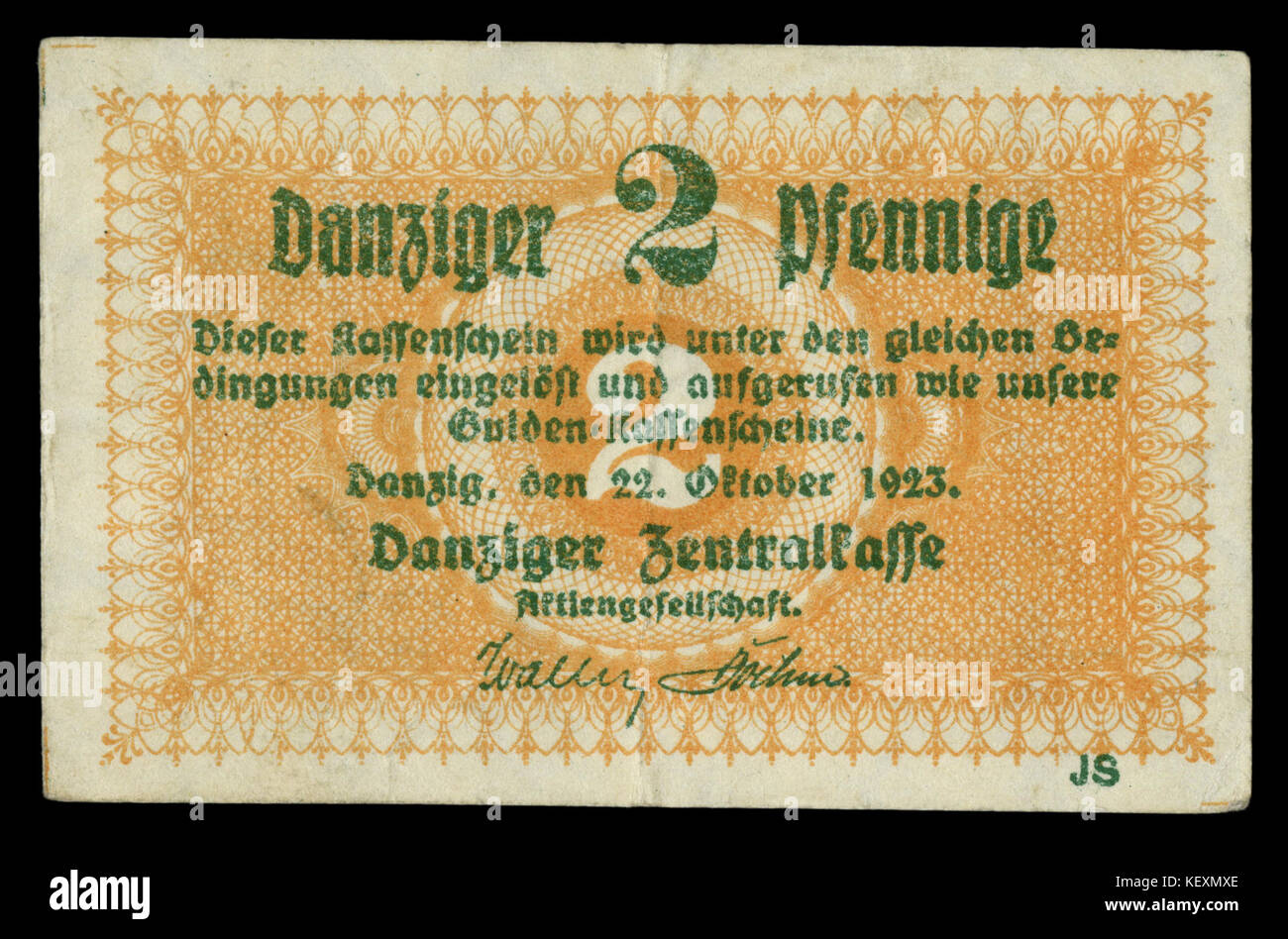 DAN 33 Danzig Central Finance 2 Pfennige (1923 Stock Photo - Alamy
